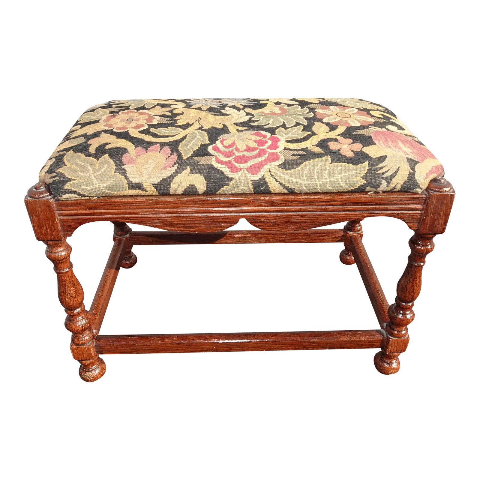 Vintage French Country Floral Print Bench Stool | Chairish