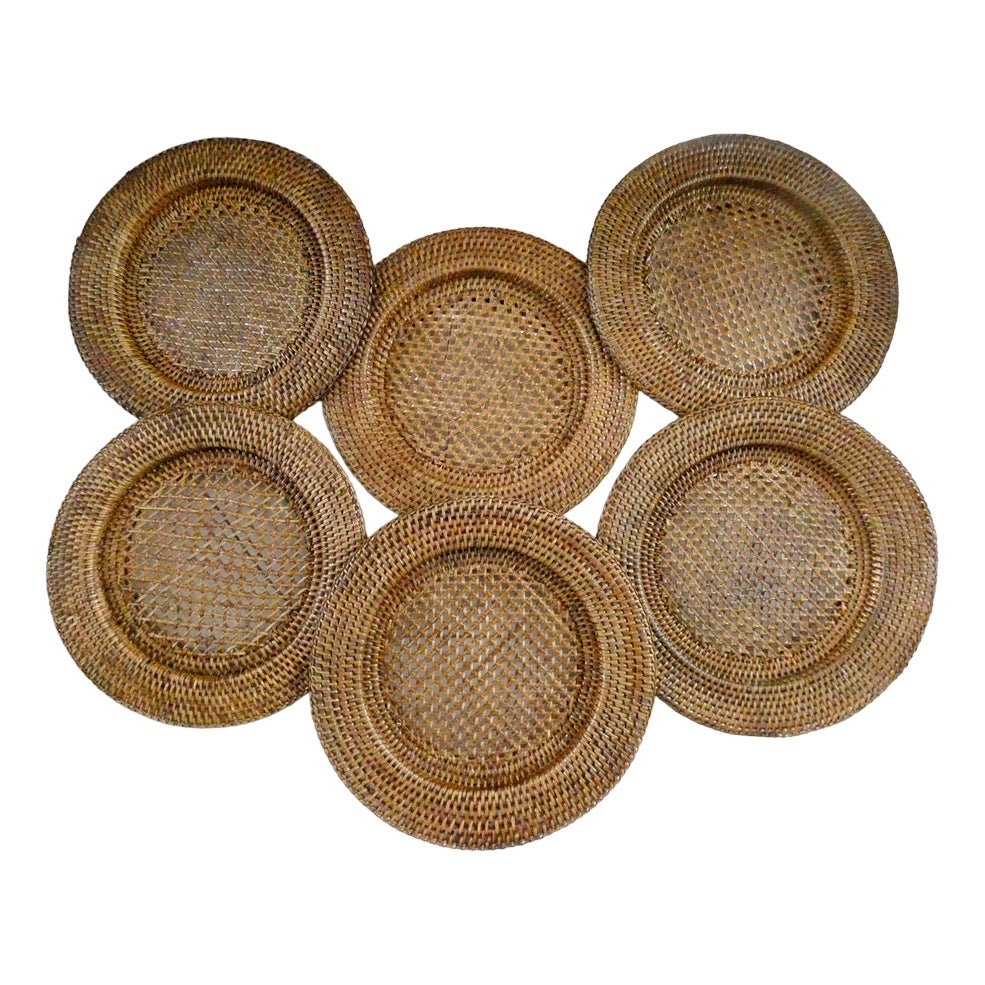 Vintage French Rattan Plates, 1970s, Set of 6 | Chairish