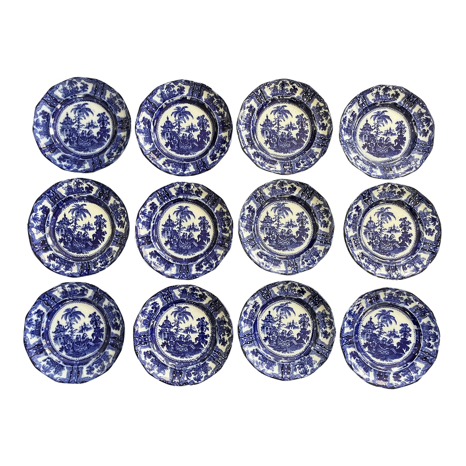 1800s W. Adams Co. England Kyber Flow Blue Dinner Plates - Set of 12 ...