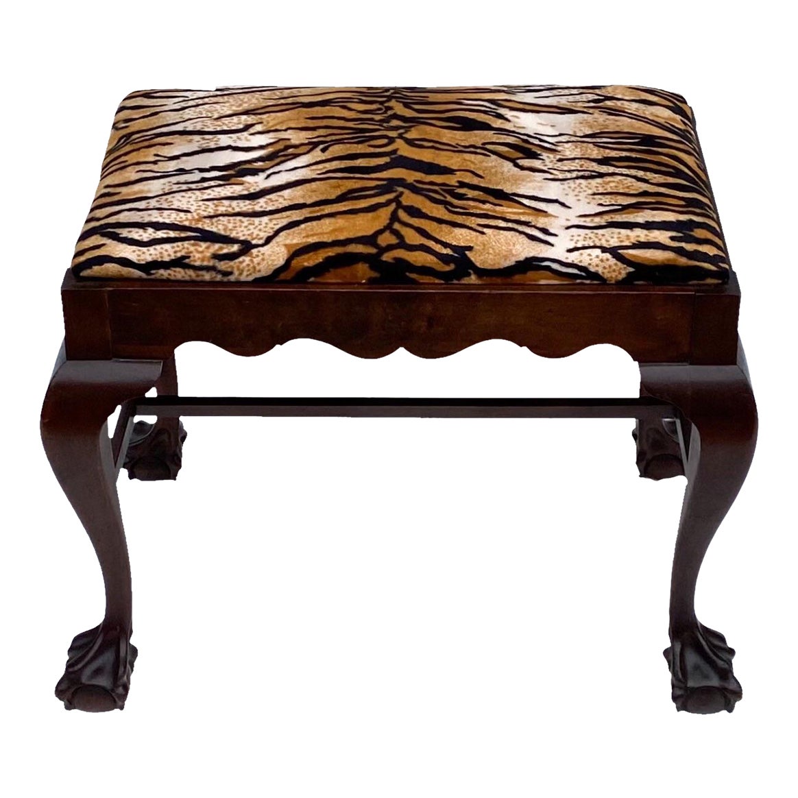 1940s Georgian Style Mahogany Ball and Claw Bench / Ottoman in Tiger ...