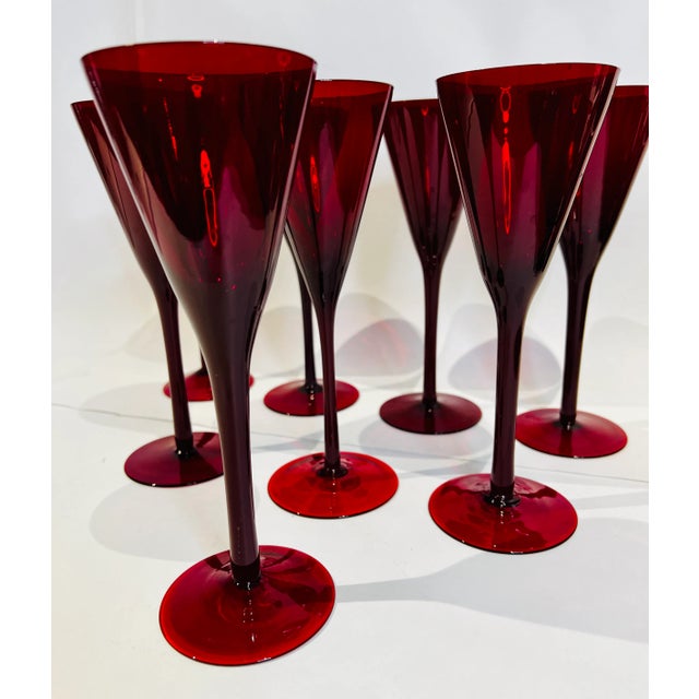 Set of 8 Deep Ruby Red Wine Glasses Water Goblets Stemware | Chairish