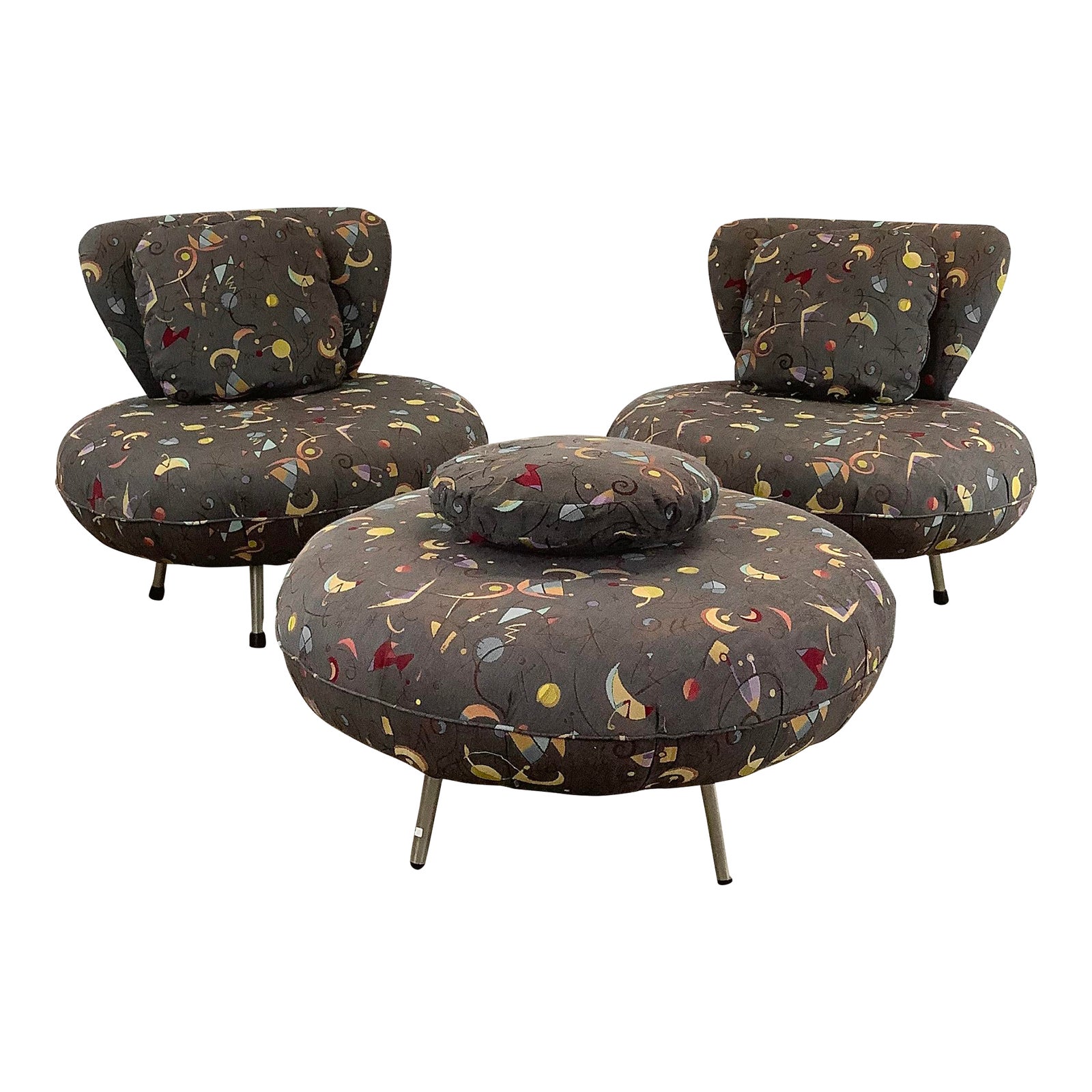 Modern Swivel Disc Chairs With Ottoman- a Pair | Chairish