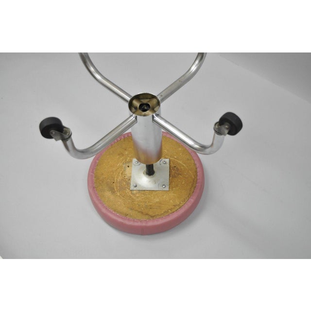 Vintage Chrome Pink Vinyl Adjustable Work Stool | Chairish