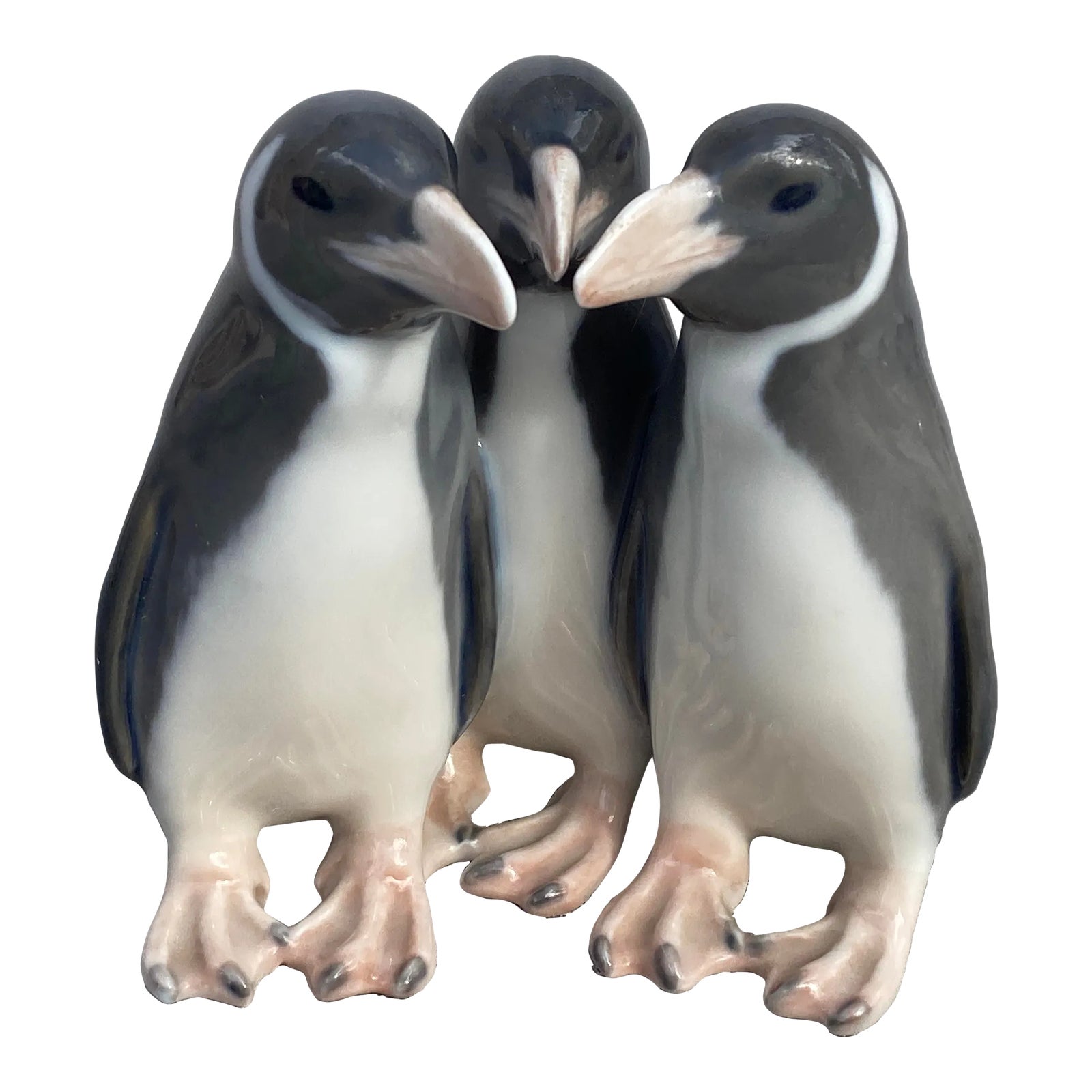 Vintage Royal Copenhagen Penguin Trio Porcelain Figurine | Chairish