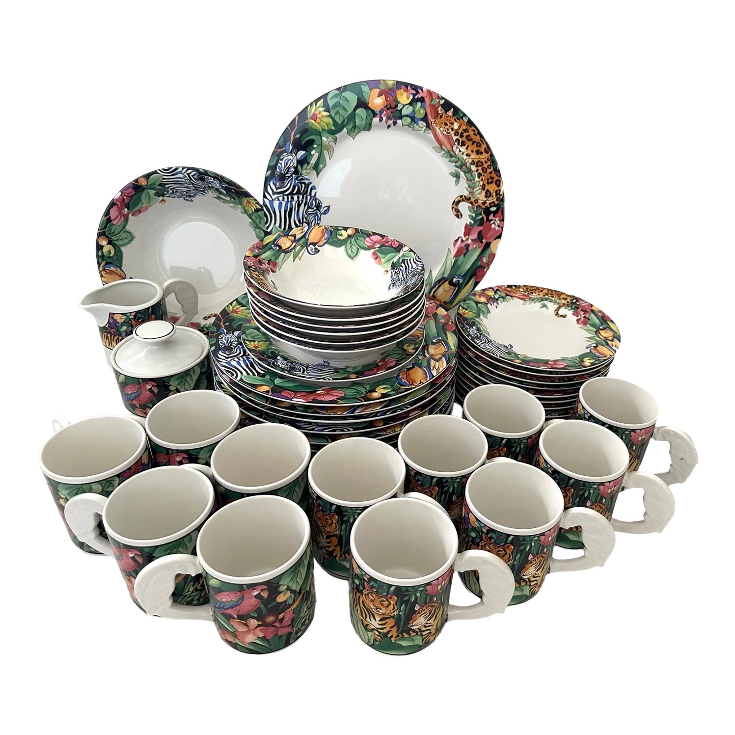 1990s Palm Beach "Rain Forest" Dinnerware Set- 49 Pieces | Chairish