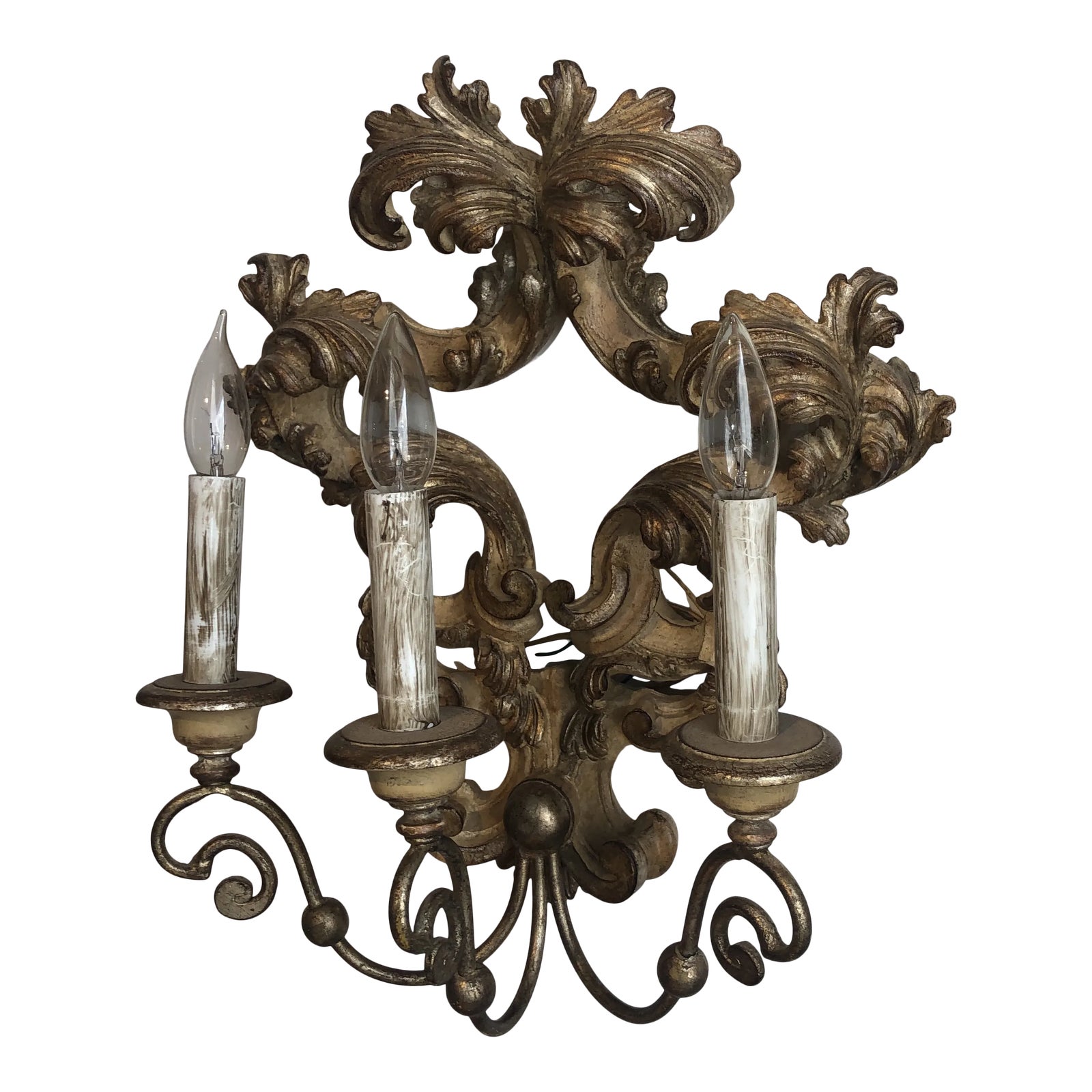 1990s Hand Carved Wood Sconce With Three Lights in 17th Century Italian ...