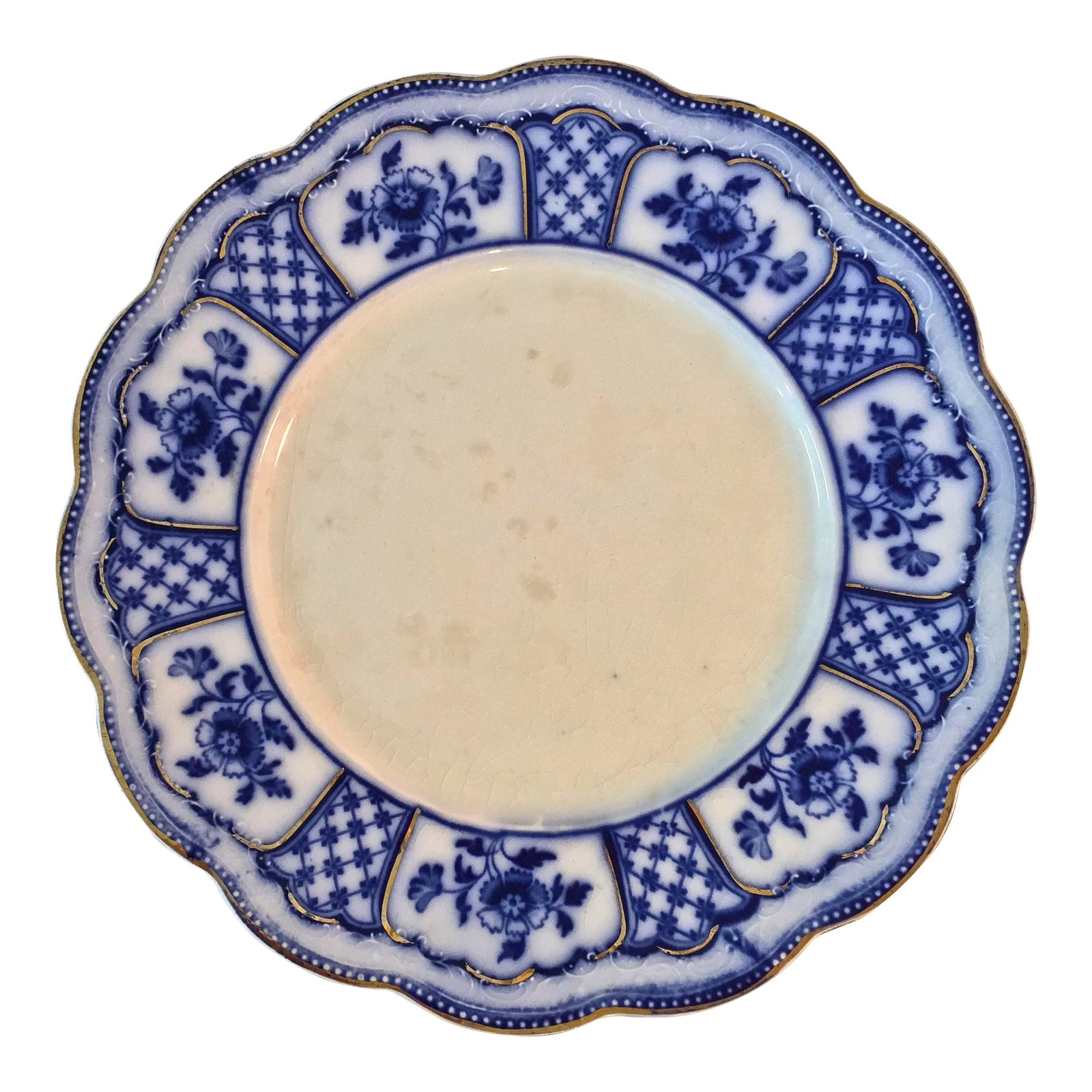 Early 20th Century Antique Flow Blue Melbourne Patterned Plate With ...