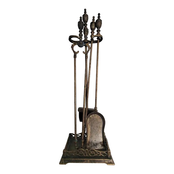 Italian Die-Cast Brass 5-Piece Fireplace Tool Set | Chairish