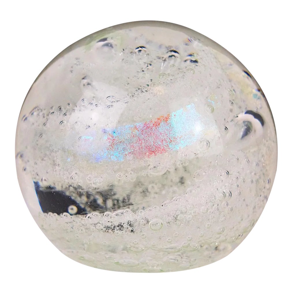 Handmade Vintage Mid 20th Century Clear Bubbly Glass Paperweight With ...