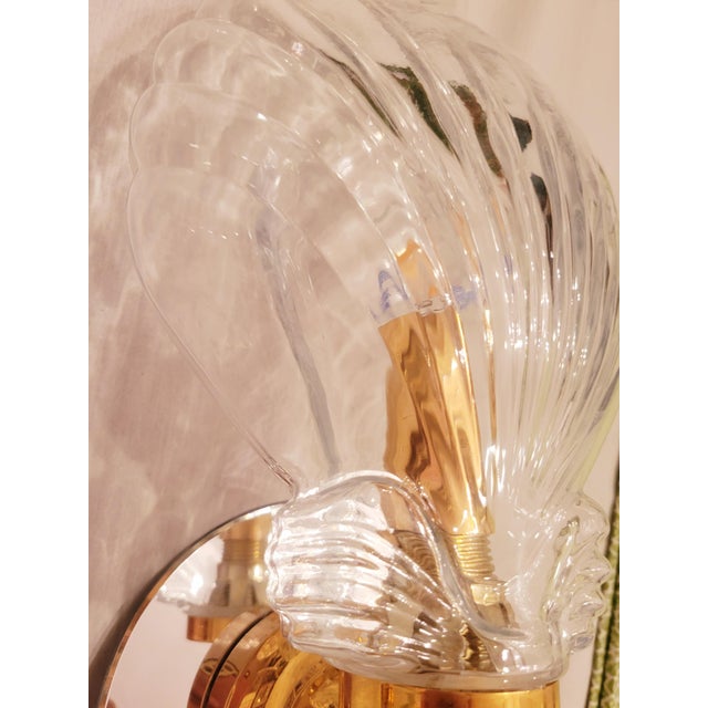 Vintage Large 3 Dimentional Glass Clam Shell Form Brass Single Light ...