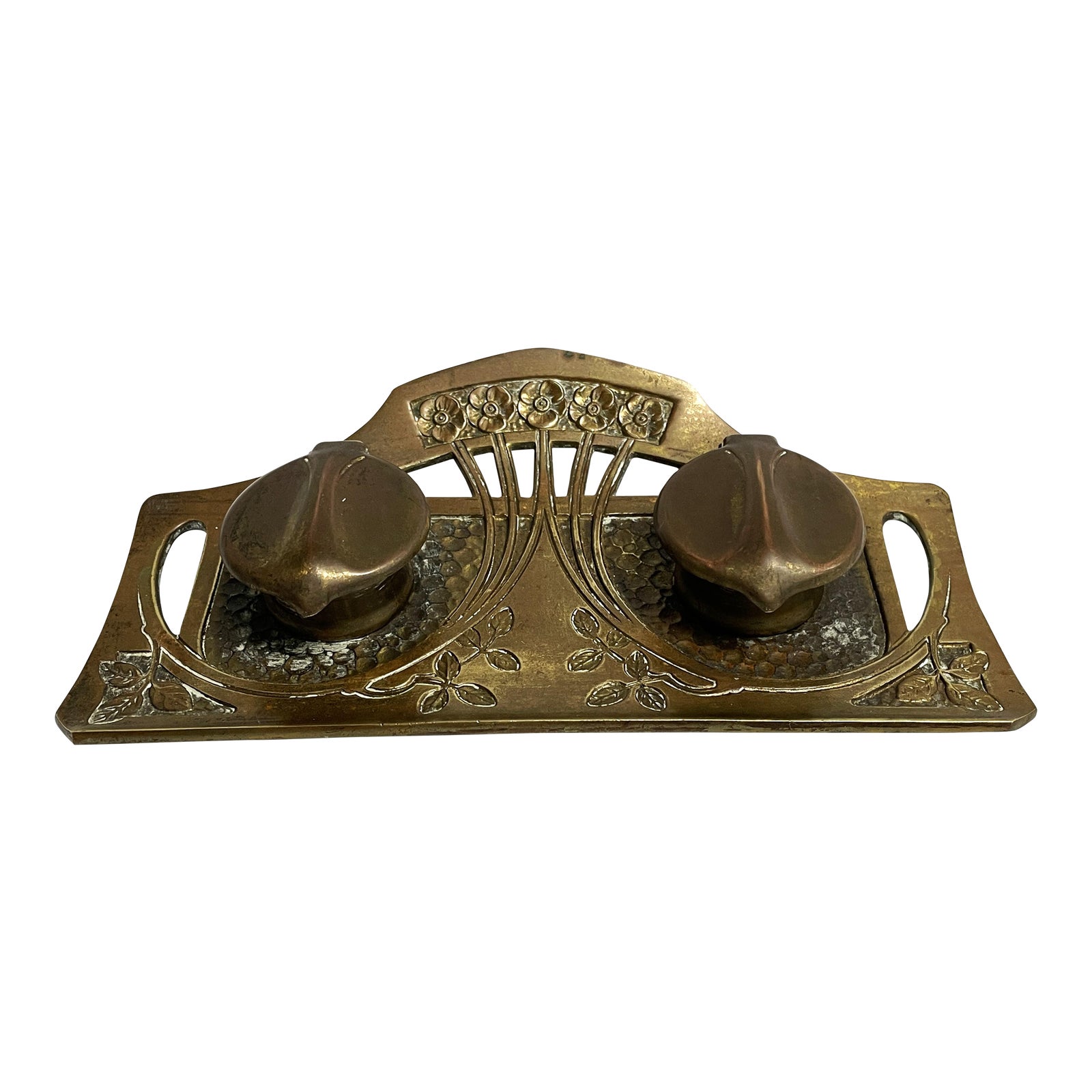 Antique Brass Geschutzt Double Inkwell | Chairish