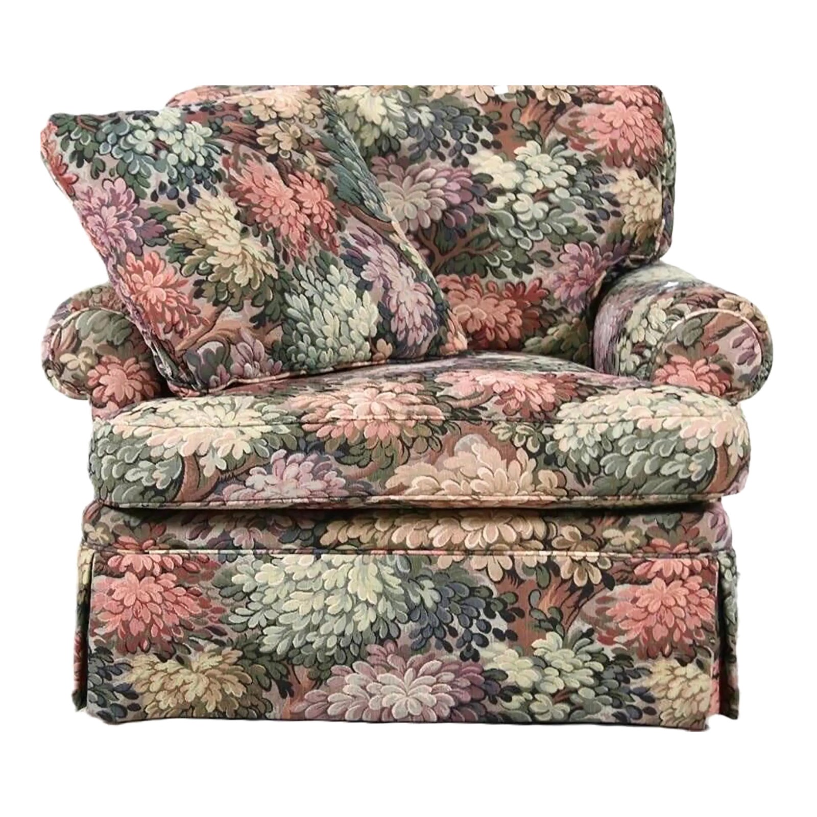 Late 20th Century Sherrill Skirted Rolled Arm Tapestry Upholstered in ...