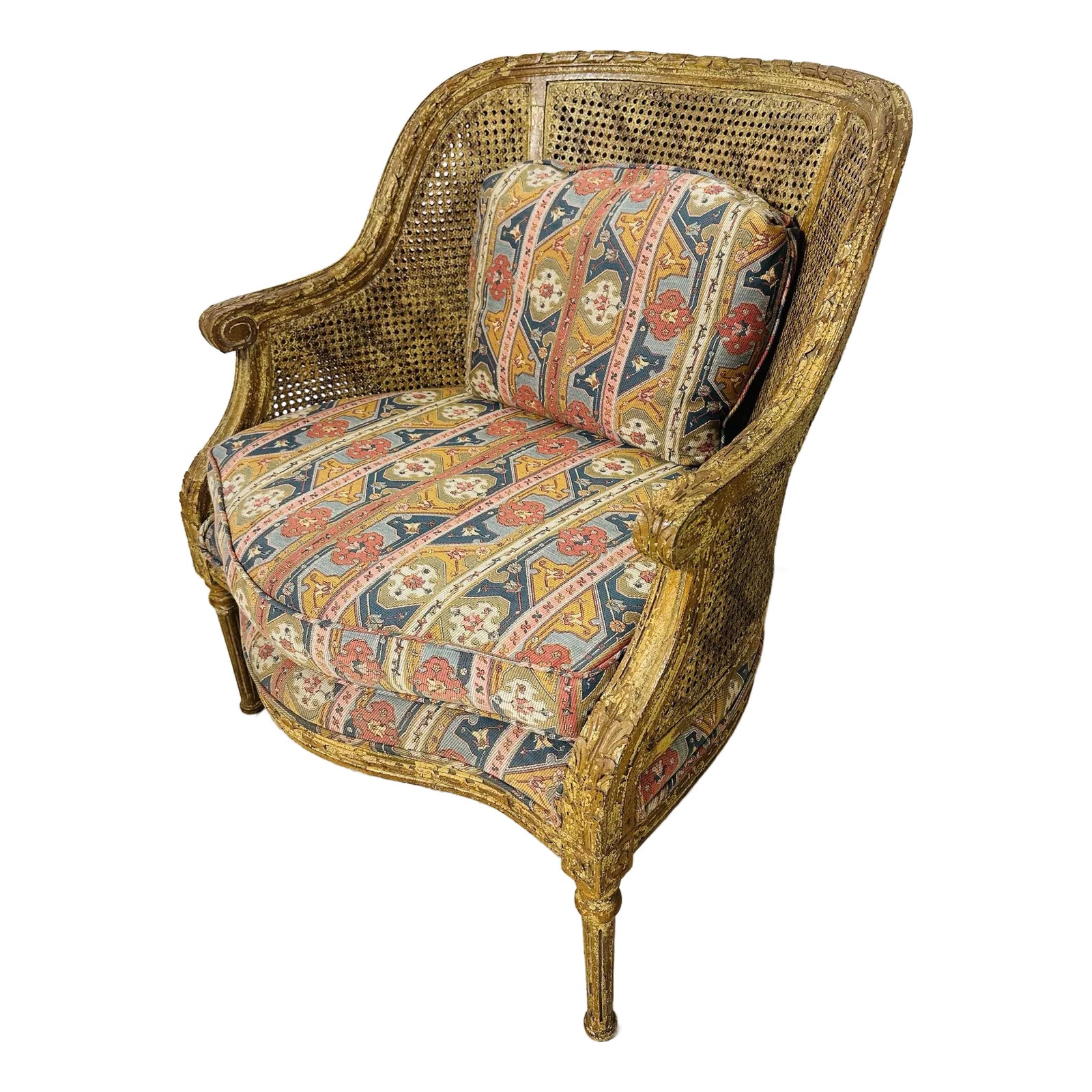 Large Vintage Cane Arm Chair | Chairish