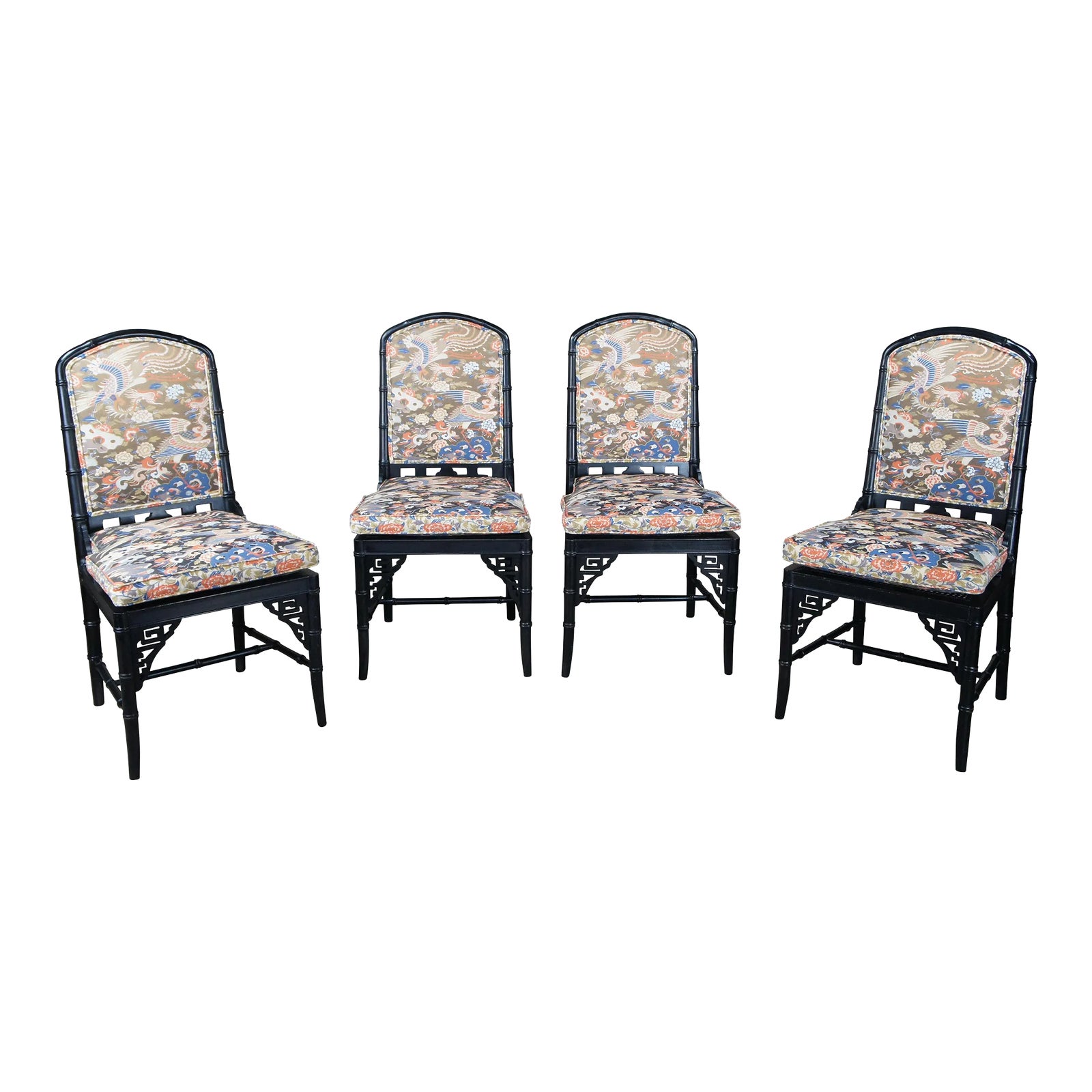 Mid 20th Century Chinese Chinoiserie Faux Bamboo Black Lacquer Caned ...