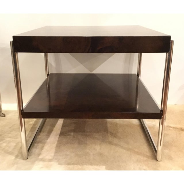 Contemporary Mitchell Gold Wood and Chrome Side Table | Chairish