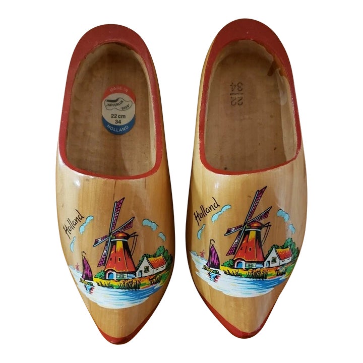 Vintage Pair of 10" Hand Painted Wooden Windmill Clogs Shoes Made in ...