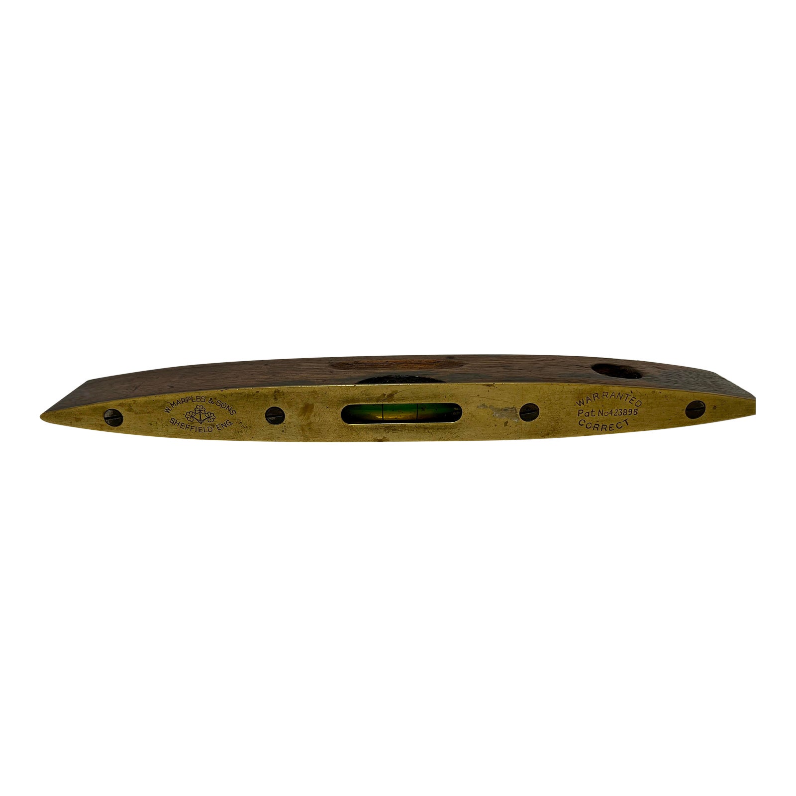 Vintage 9” W Marples & Sons Brass and Wood Boat/Torpedo Shaped Spirit ...