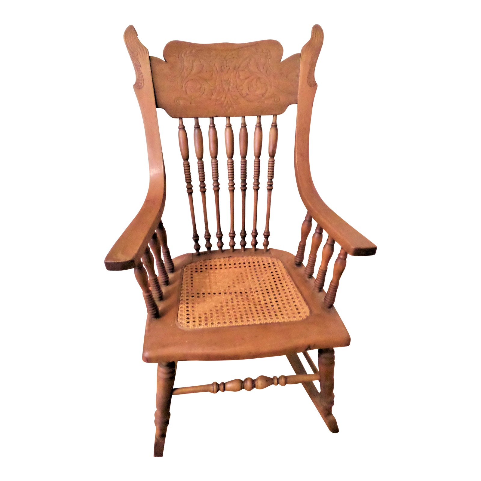 Mid 19th Century Antique North Wind Design Golden Oak Child's Rocking ...