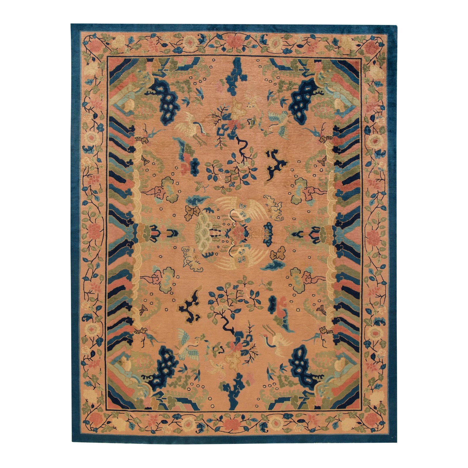Antique Peach Peking Chinese Room Size Wool Rug 9 Ft X 11 Ft 9 In ...
