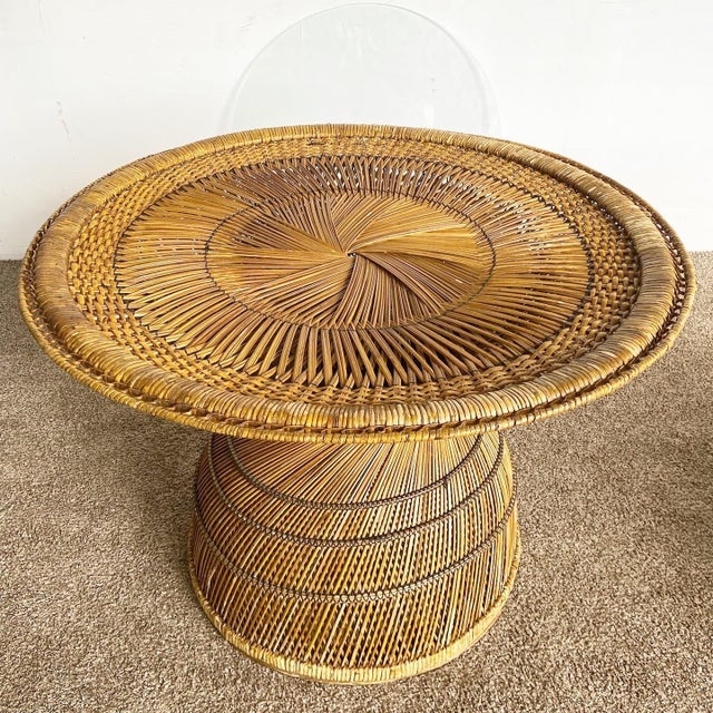Boho Chic Buri Rattan Woven Dining Table With Glass Top | Chairish