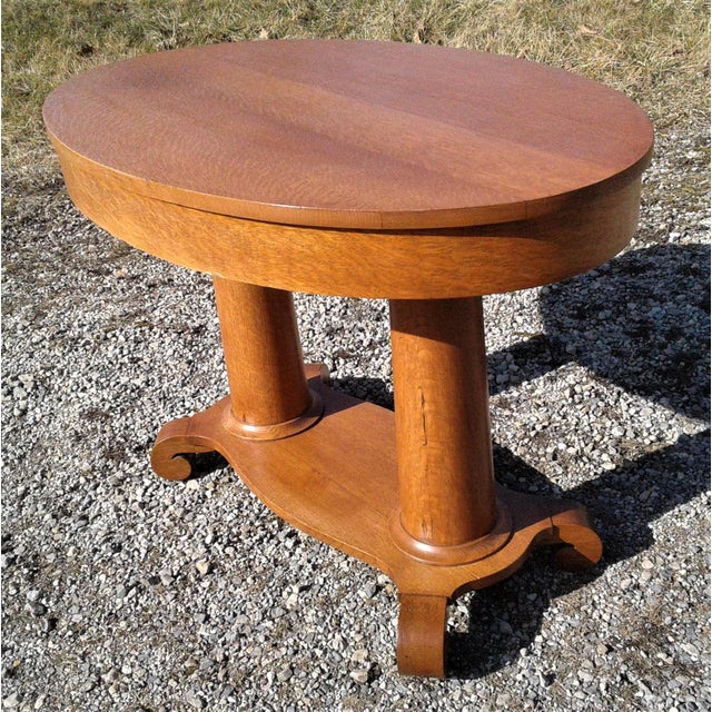 Antique Quarter Sawn Solid Oak Oval Top Library Table 1920s Era | Chairish