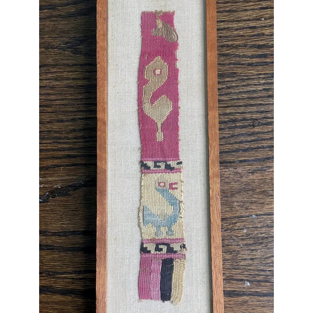 Antique Framed Pre Columbian Textile Fragment Bird Motifs Chimu Peru