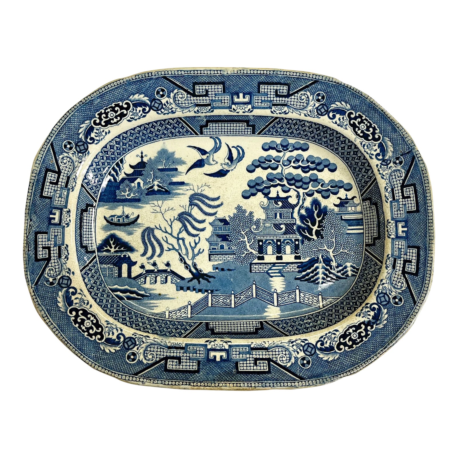 Antique Staffordshire 'Opaque China' Ceramic Platter | Chairish