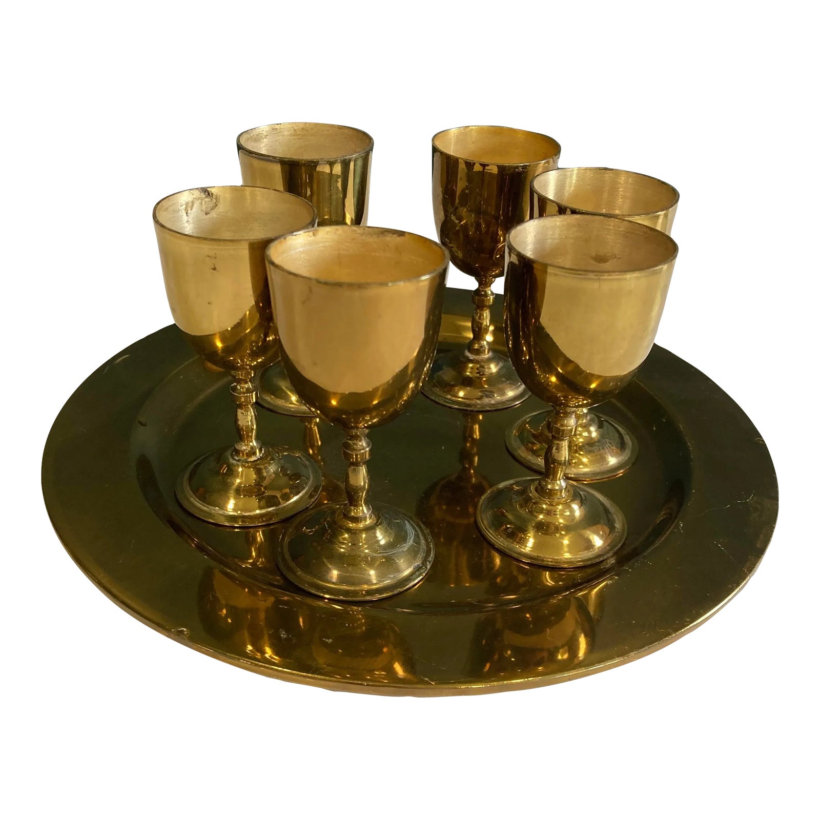 Midcentury Brass Small Goblets With Tray- 7 Pieces | Chairish