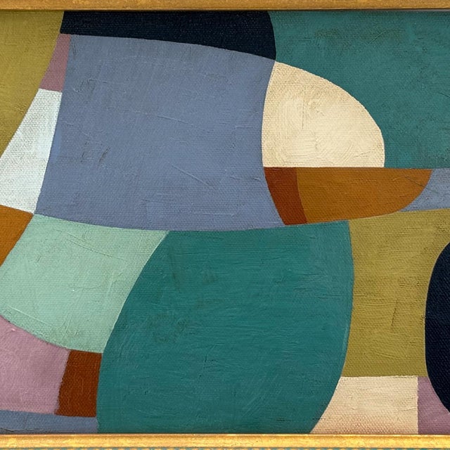 Contemporary Abstract Color-Block Oil Painting in Vintage Frame | Chairish