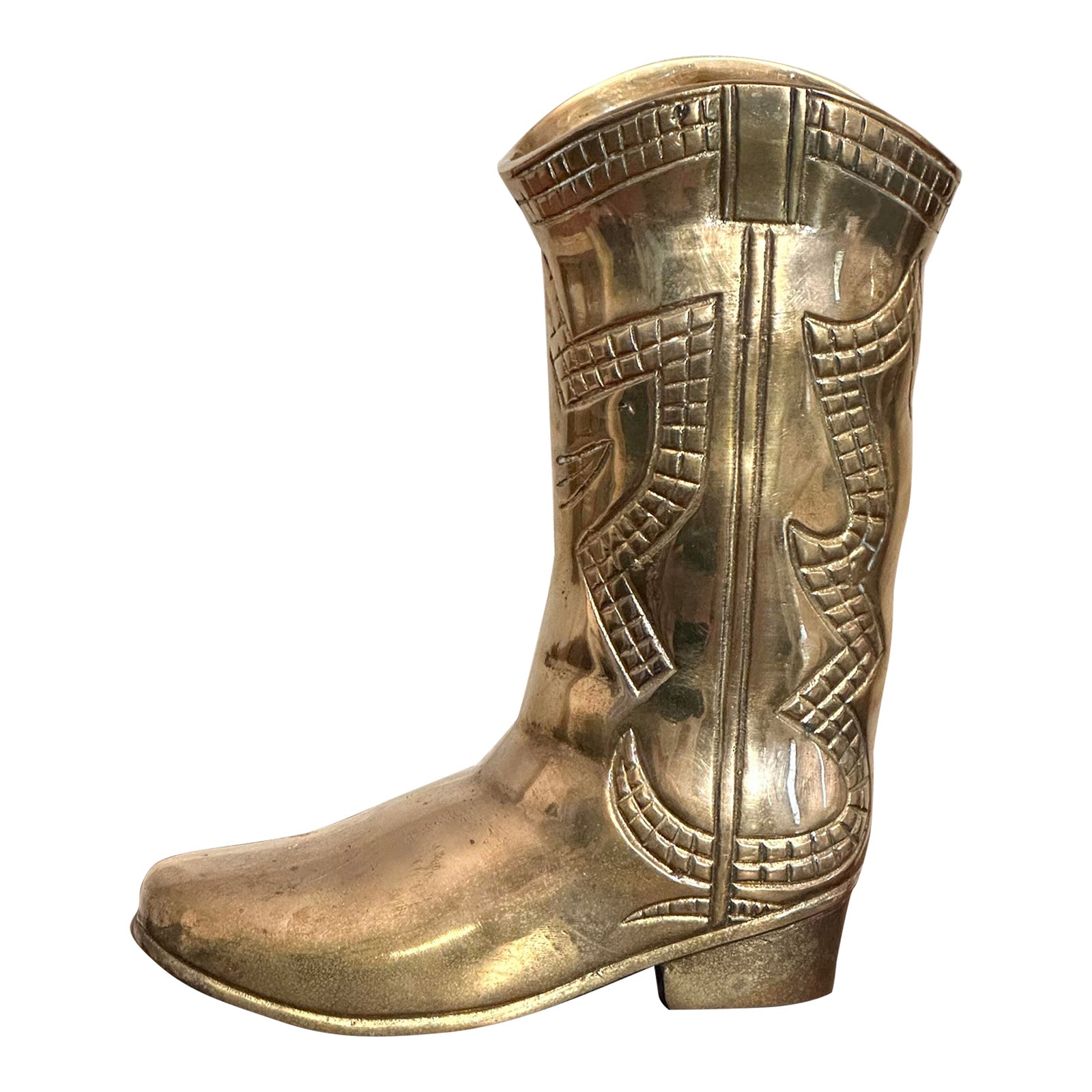Vintage Western Cowboy Boot, Solid Brass | Chairish