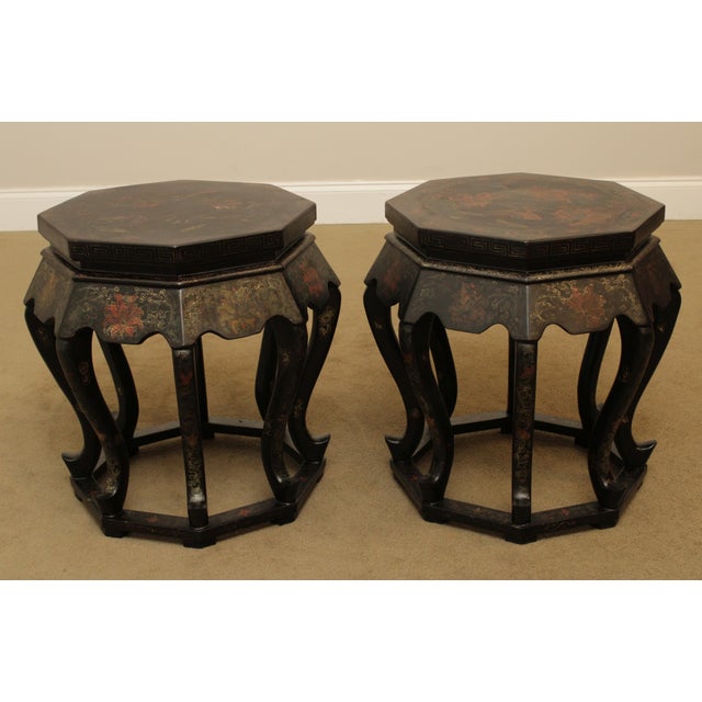 Vintage Chinoiserie Decorated Taborets, Stands - A Pair | Chairish