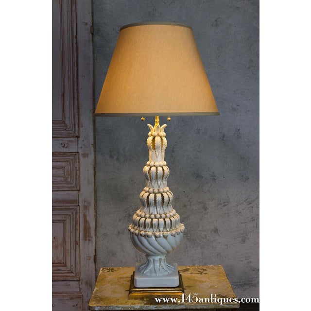 Ornate Spanish Ceramic Table Lamp With Leaf Decorations | Chairish