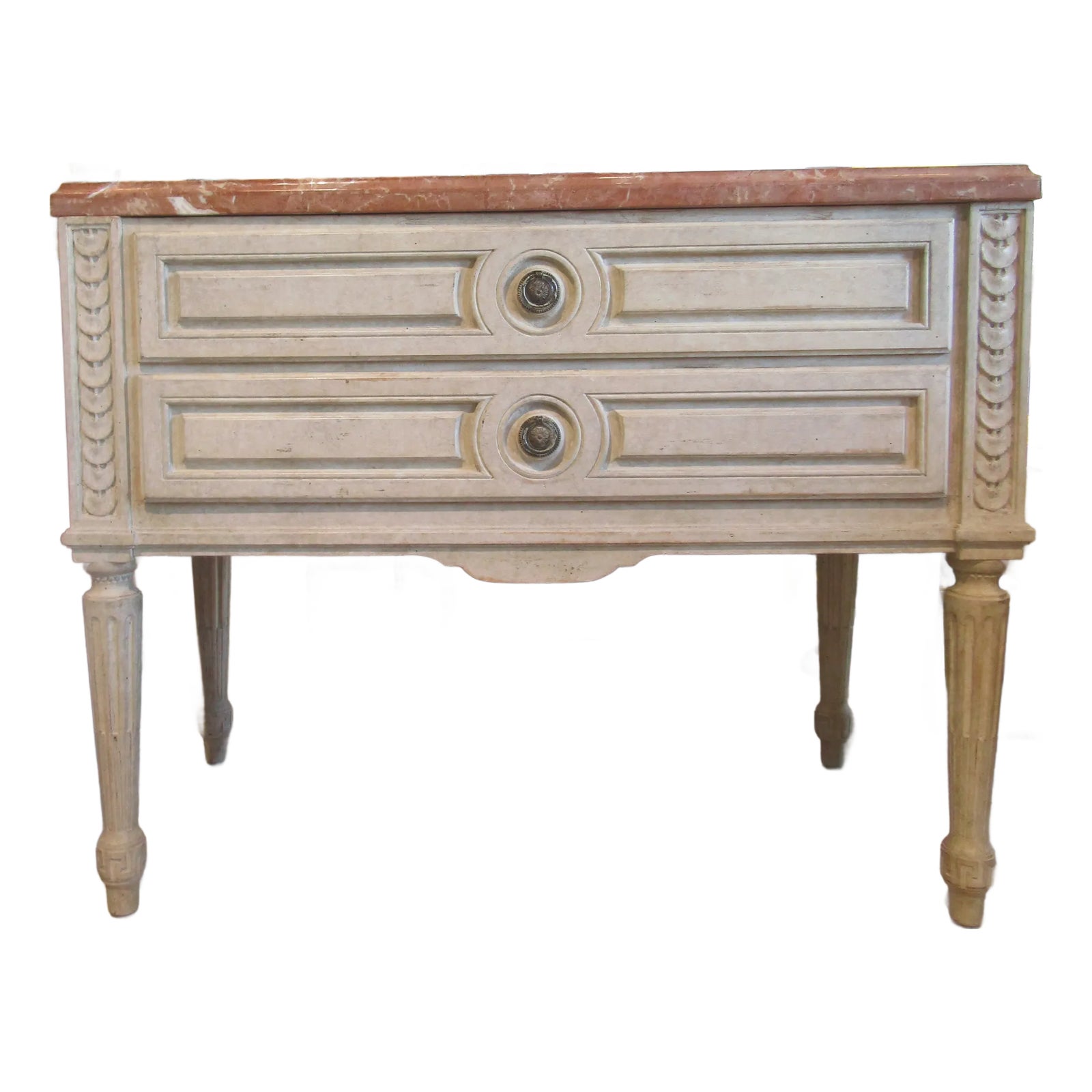 1980s Dennis and Leen Marble Top Carved Wood Two Drawer Paris Commode ...