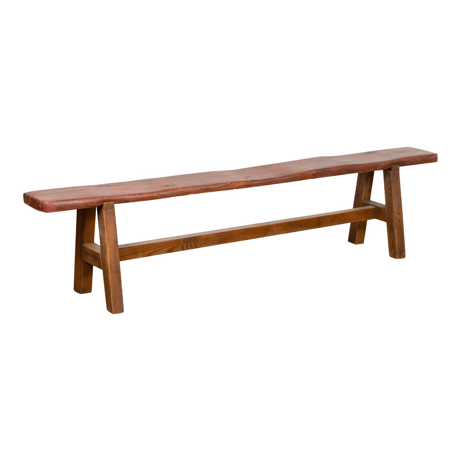Rustic Long A-Frame Wooden Bench with Cross Stretcher and Splaying Legs ...