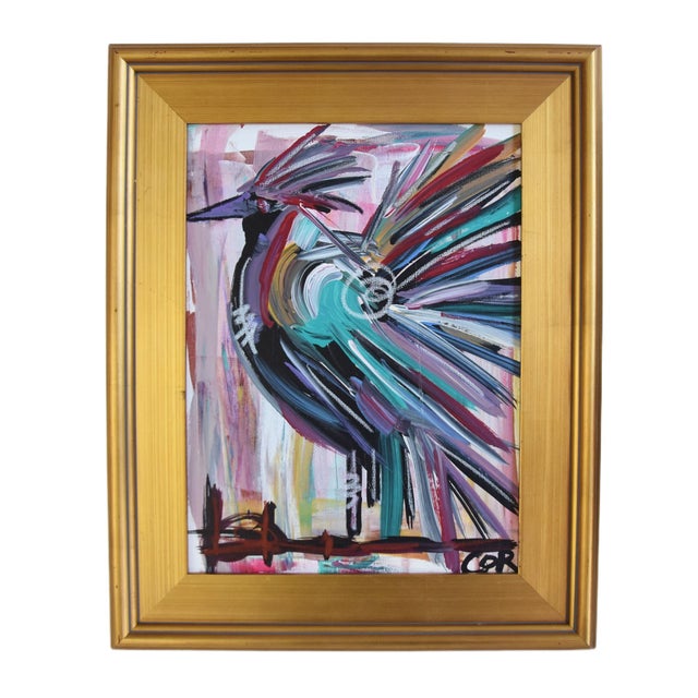 Expressionism Bird Portrait Oil Painting Including an Antiqued Gold ...