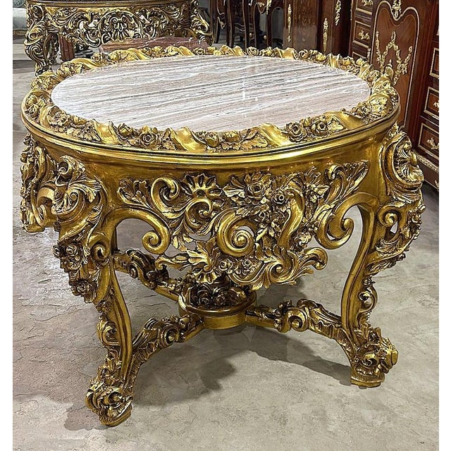 Gold Medium Table Marble Topped French Style | Chairish