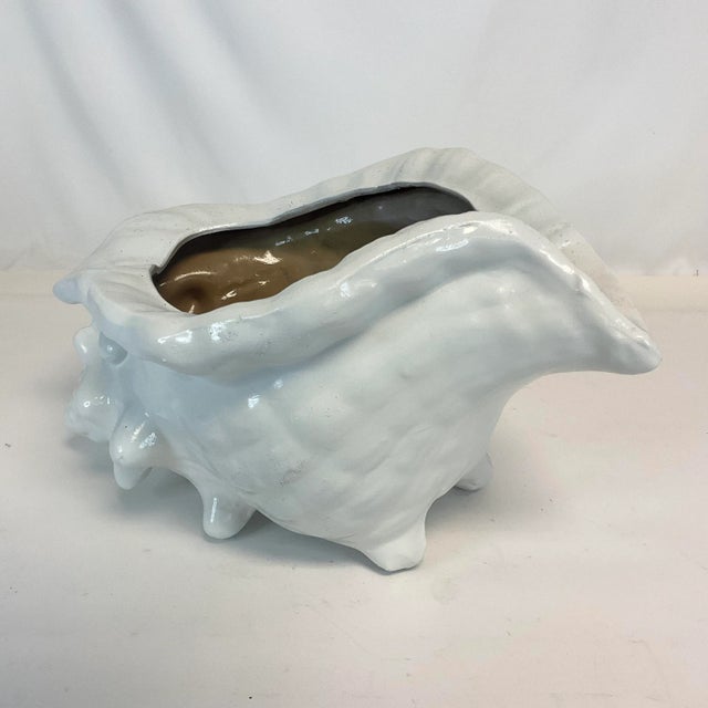 Mid-Century Coastal Chic Large Majolica Ceramic Conch Shell Planter ...