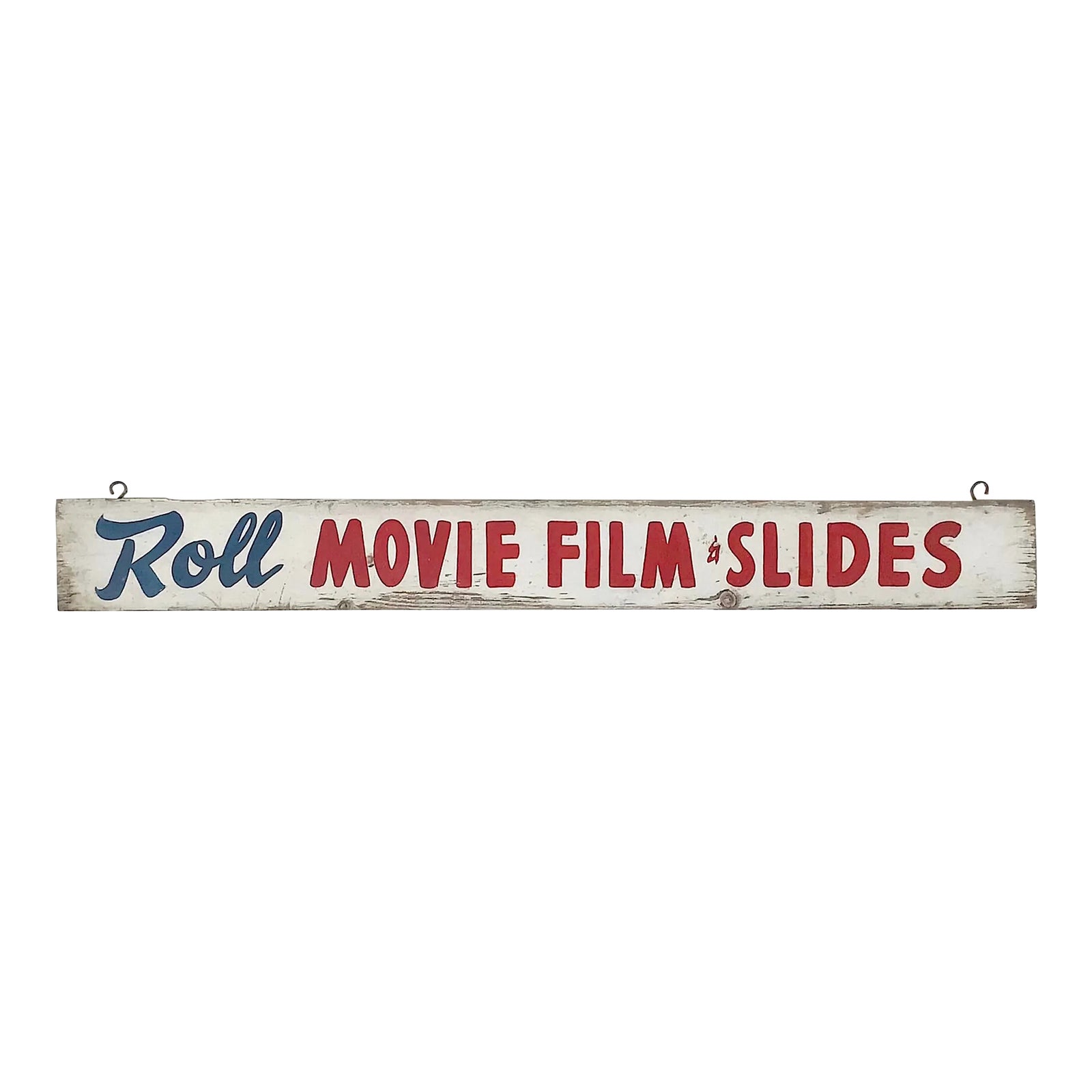 Vintage Wood Red, White & Blue Movies/Film/Slides Sign | Chairish