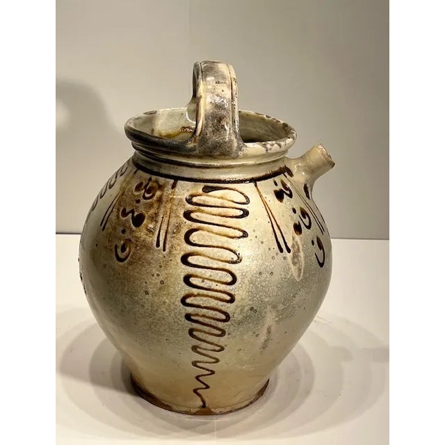 Vintage Hand Glazed French Olive Oil Pitcher | Chairish