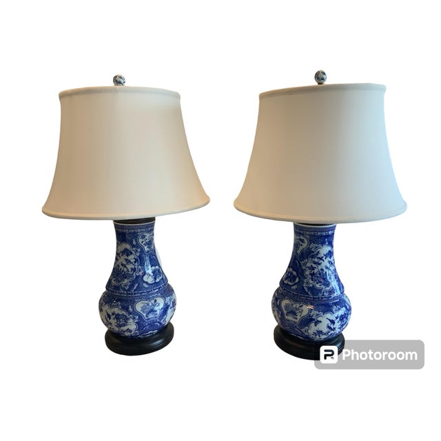 Vintage Blue Canton Lamp | Chairish