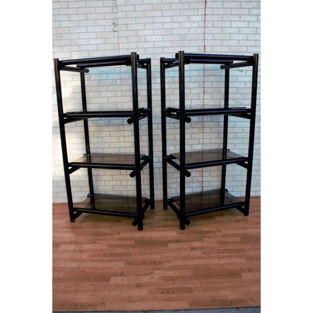 1970s Vintage Modernist Tubular Black Metal Shelving Units/Etagere With ...