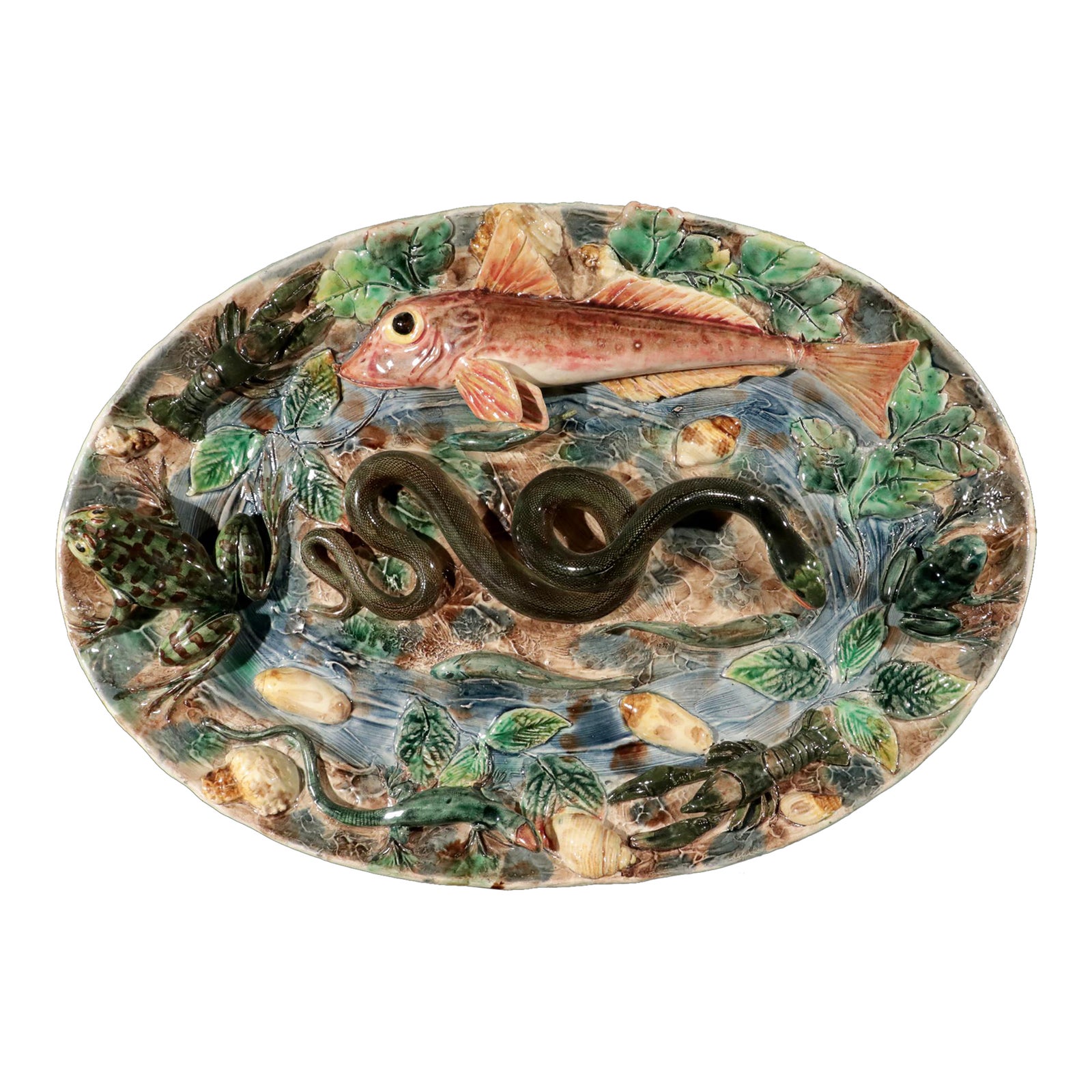 French Majolica Palissy Dish, Longchamp | Chairish