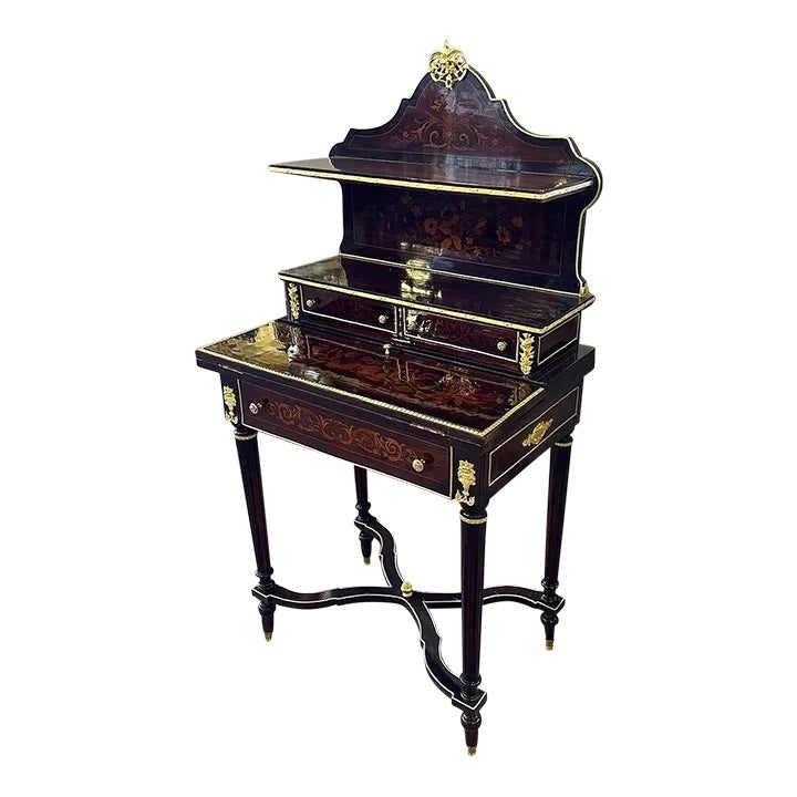 French Style Office Woman Writing Desk With Gold Details | Chairish
