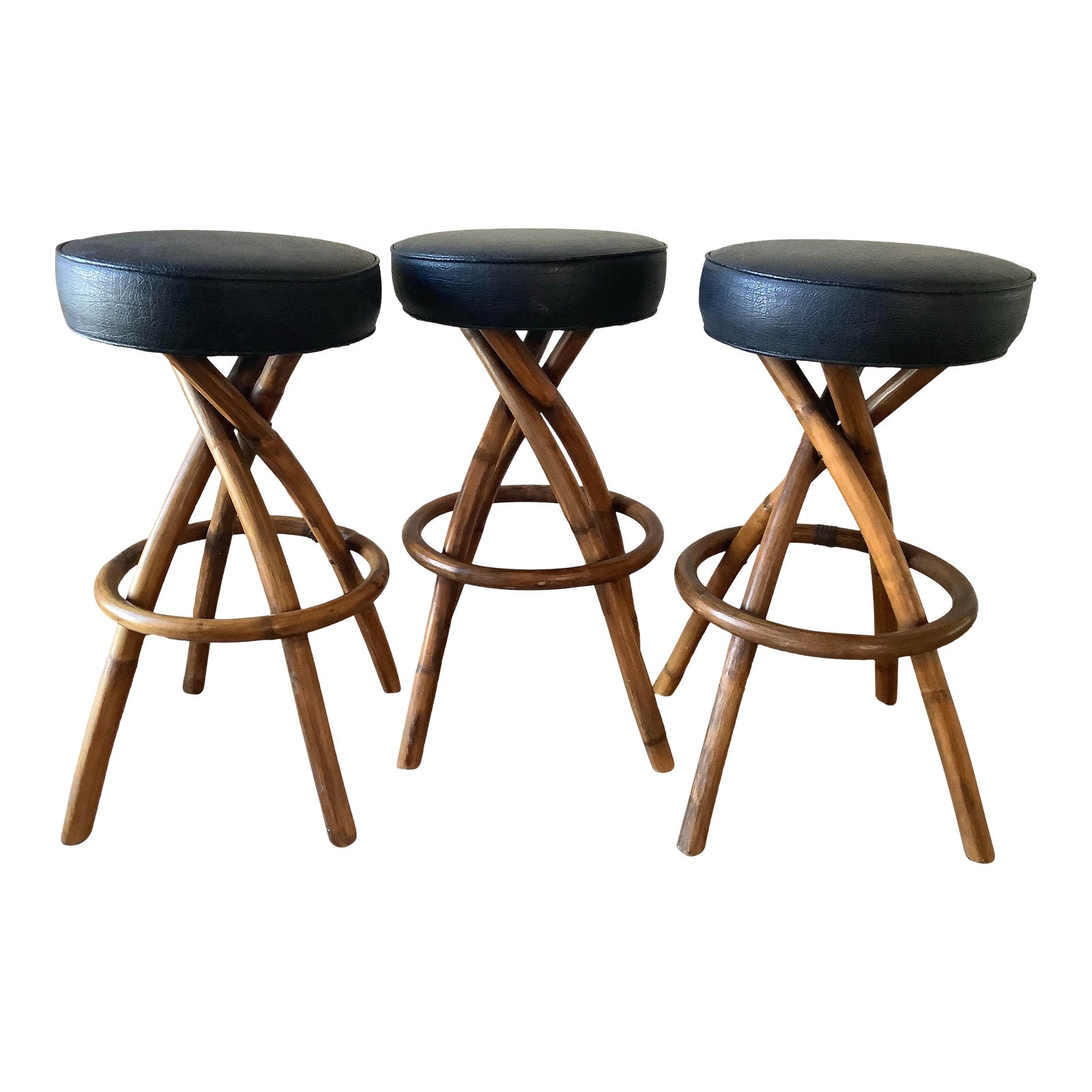 1950s Mid-Century Modern Bamboo Bar Stools in the Style of Paul Frankl ...