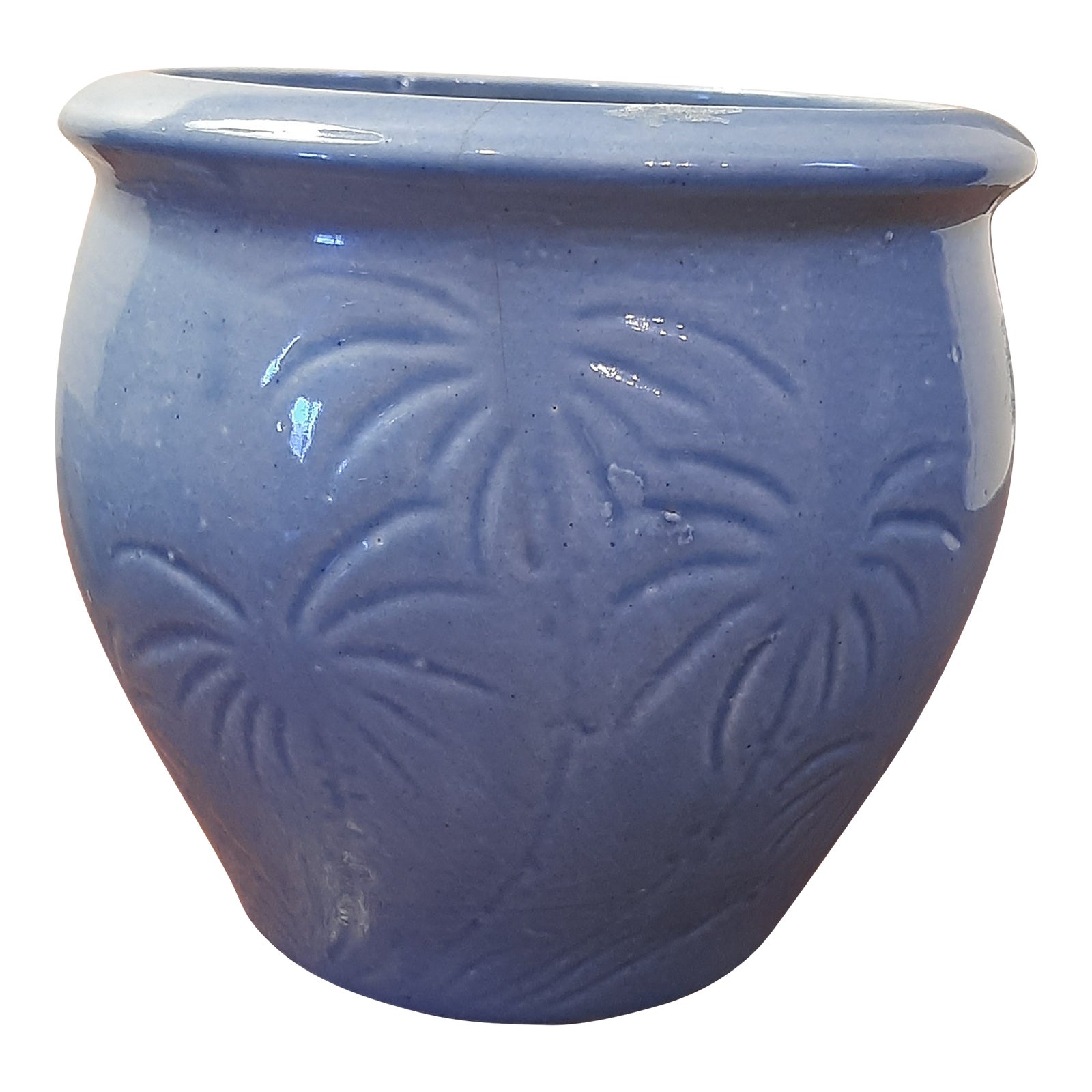 Blue Pottery Planter Palm Tree | Chairish