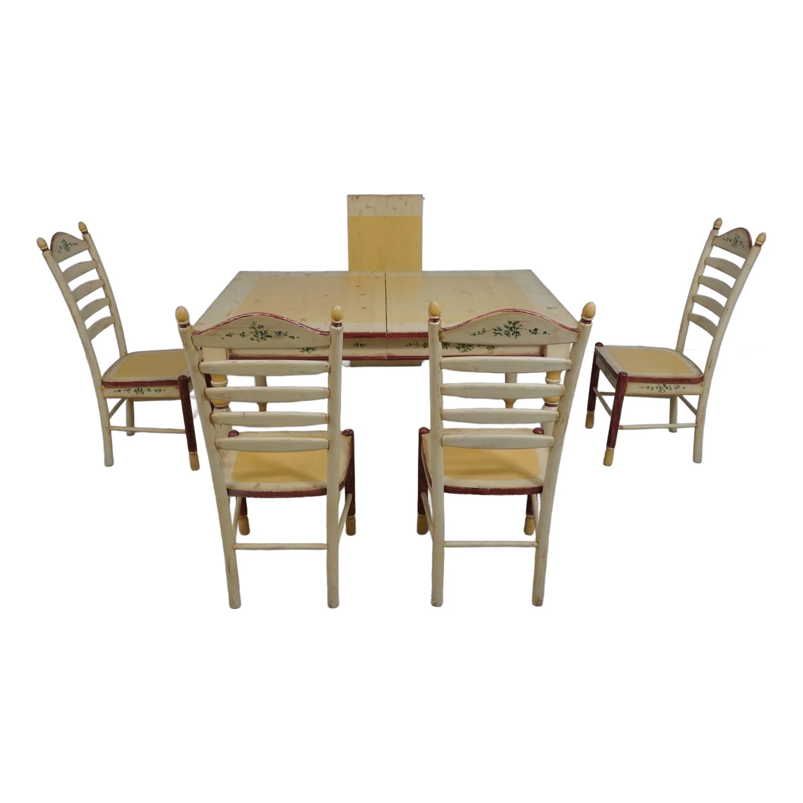 Country Paint Decorated Dining Room Table & Chairs Set | Chairish