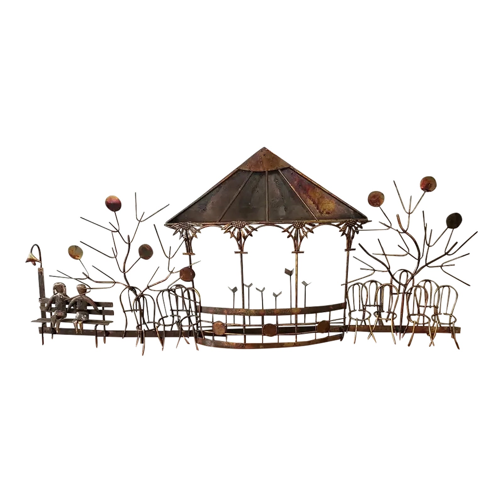 1970s Mid Century Modern Curtis Jere Style Bandstand Gazebo Metal Wall ...