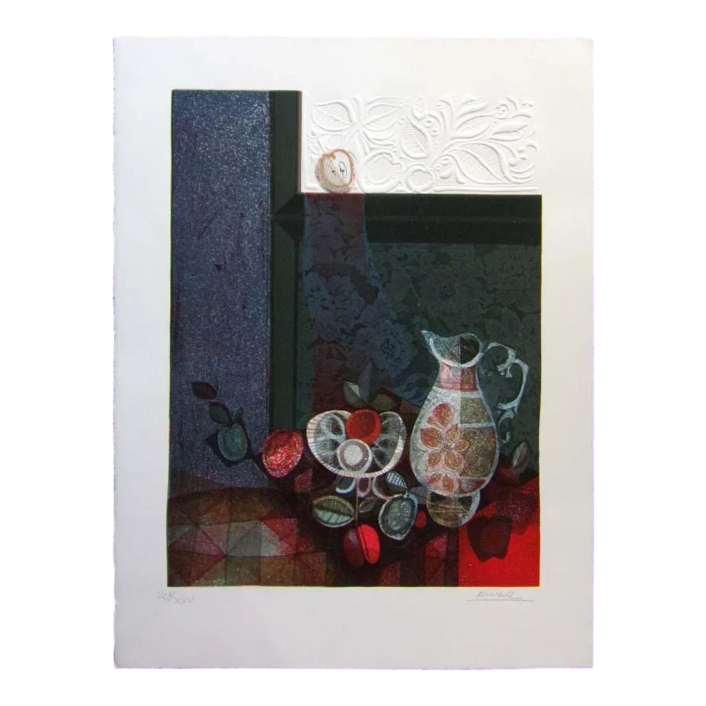 "Still Life" Contemporary Embossed Lithograph Signed by Sunol Alvar ...