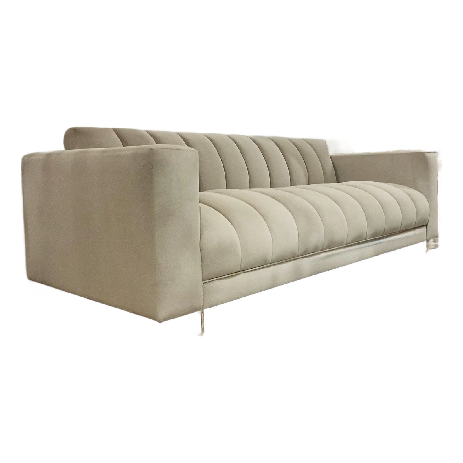 Caracole Modern Light Creamy Gray Velvet Channeled Well Balance Sofa ...