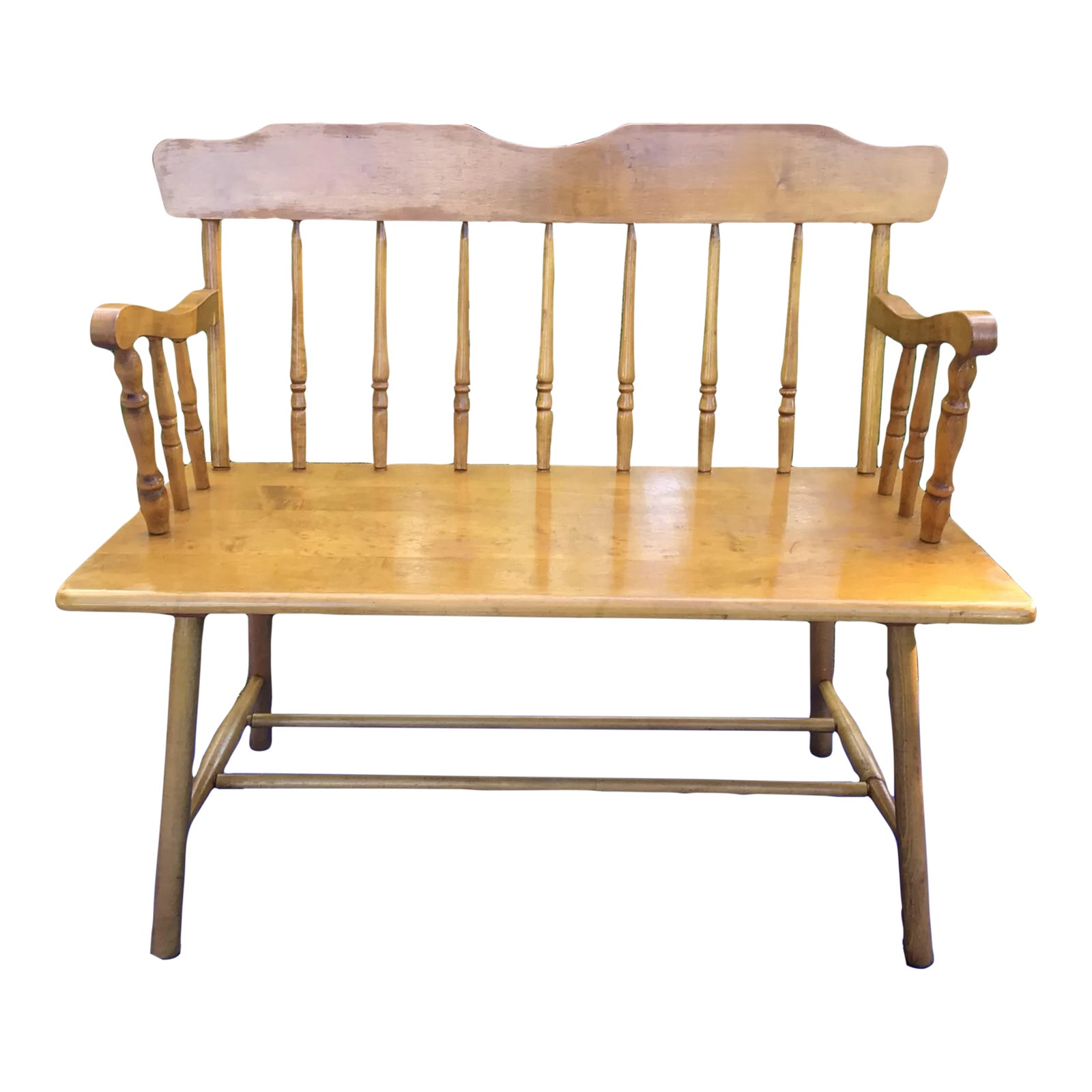 Vintage 1960s Cottage Style Solid Maple Two-Seat Bench Settee | Chairish
